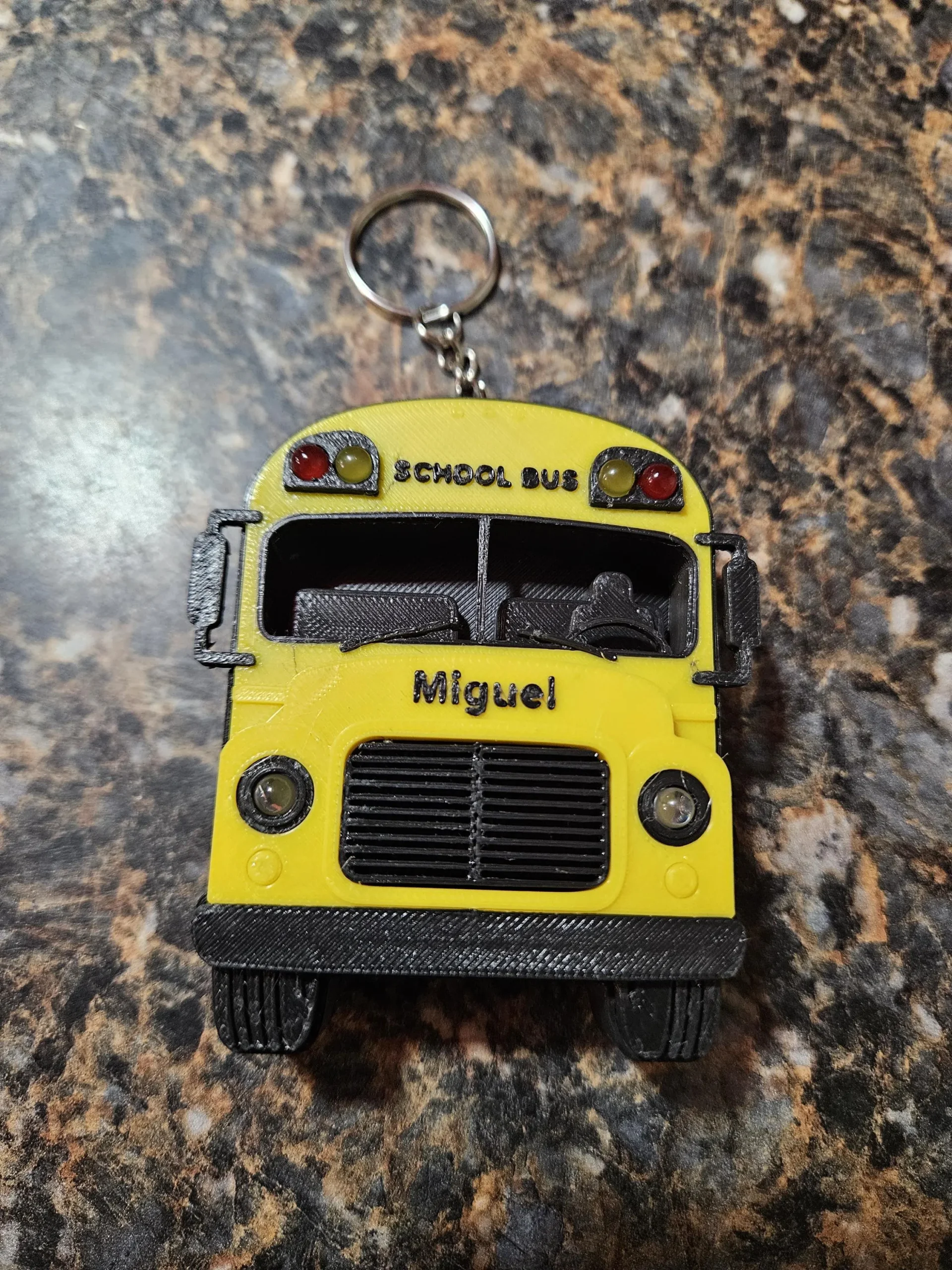 Illuminated 3D-Printed School Bus Keychain with functional lights